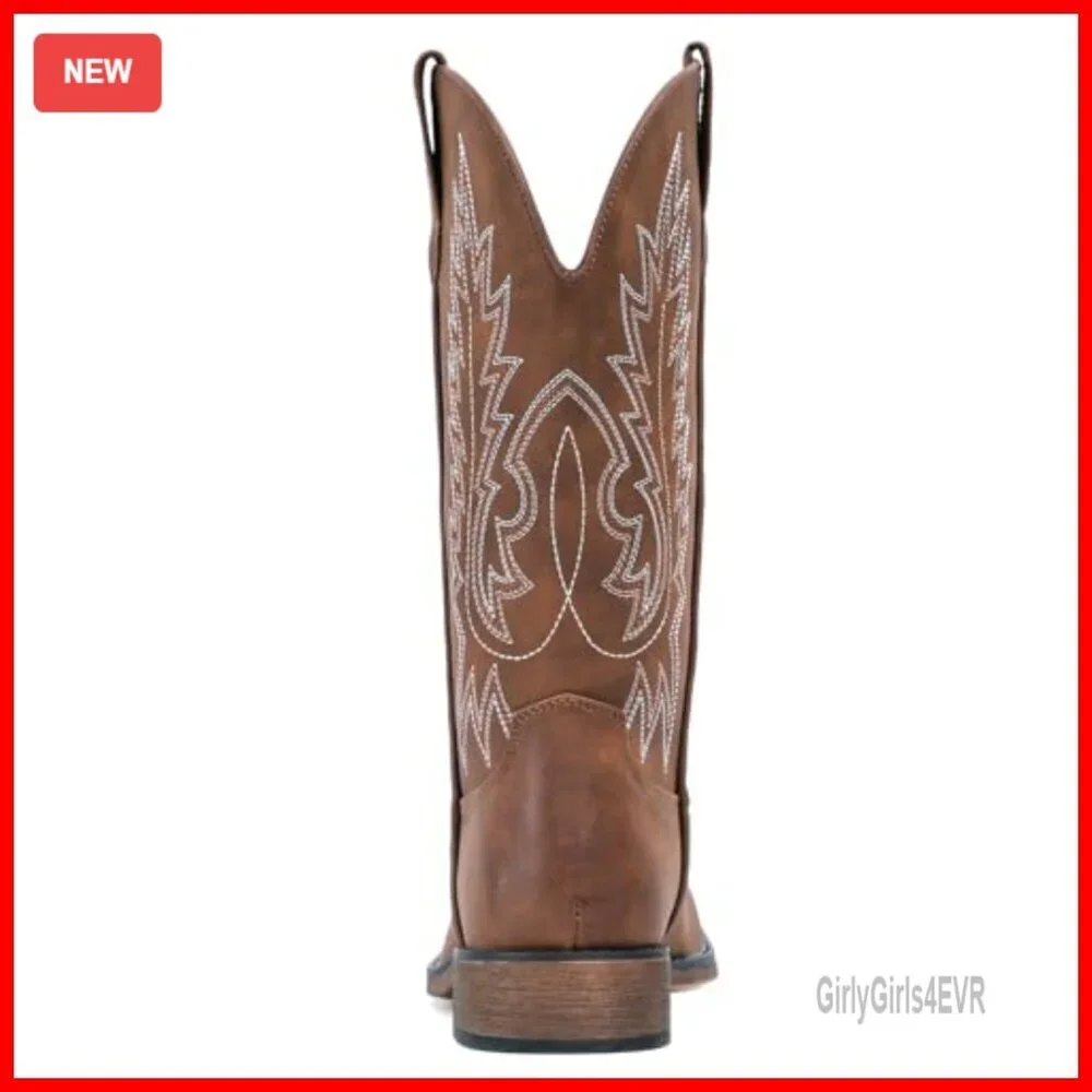 Shoes | Mid Calf Cowboy Boots Square Toe Pull On Embroidered Western ...